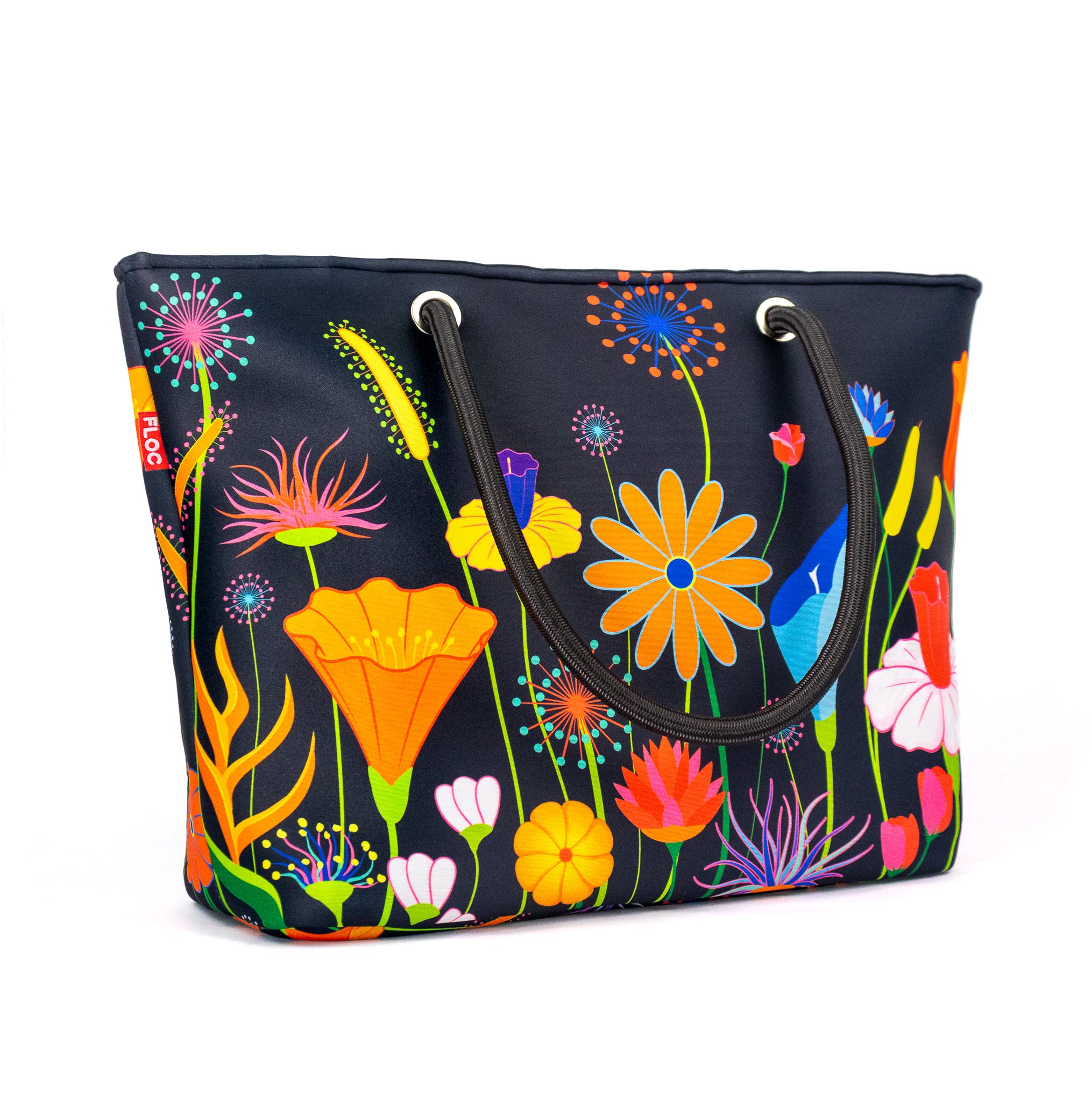 Tote Bag Flores Coloridas Preta – Floc